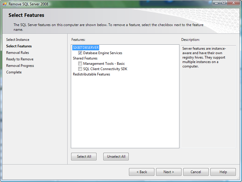 Uninstalling SQL Server 2008 R2 for SixBit Software - Knowledgebase - SixBit Software